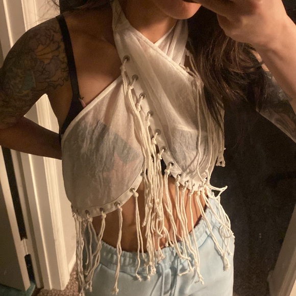 Dolls Kill | Tops | White Wrap Halter Burning Man Fringe Top Dollskill ...